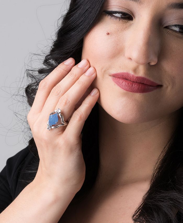 Macy's Carolyn Pollack Carved Blue Jade (10x16mm) and White Topaz (1/4 ...