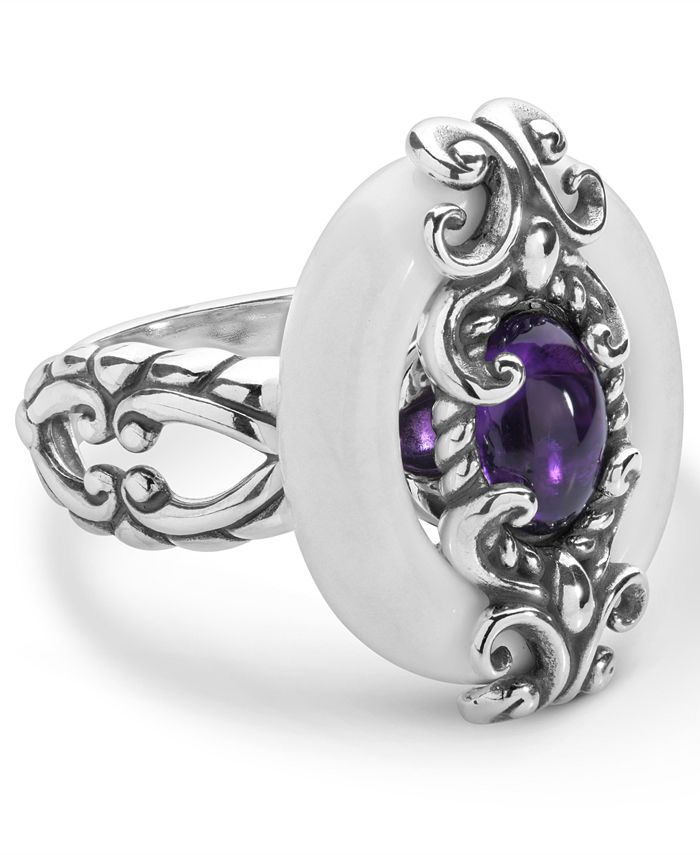 Carolyn Pollack Amethyst and White Agate Ring in Sterling Silver - Macy's
