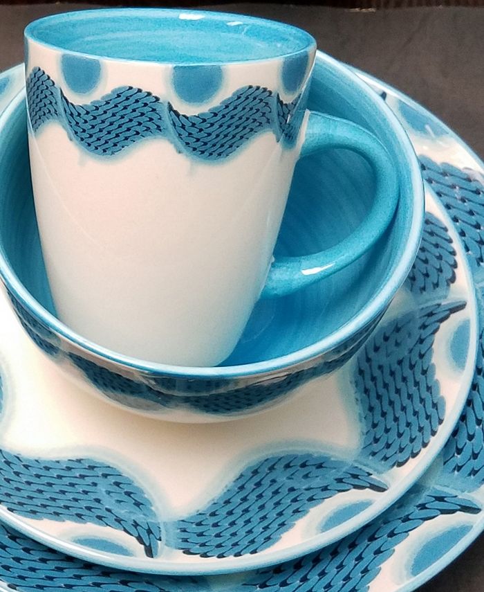 Elama Seashore Breeze 16 Piece Service for 4 Stoneware Dinnerware Set ...