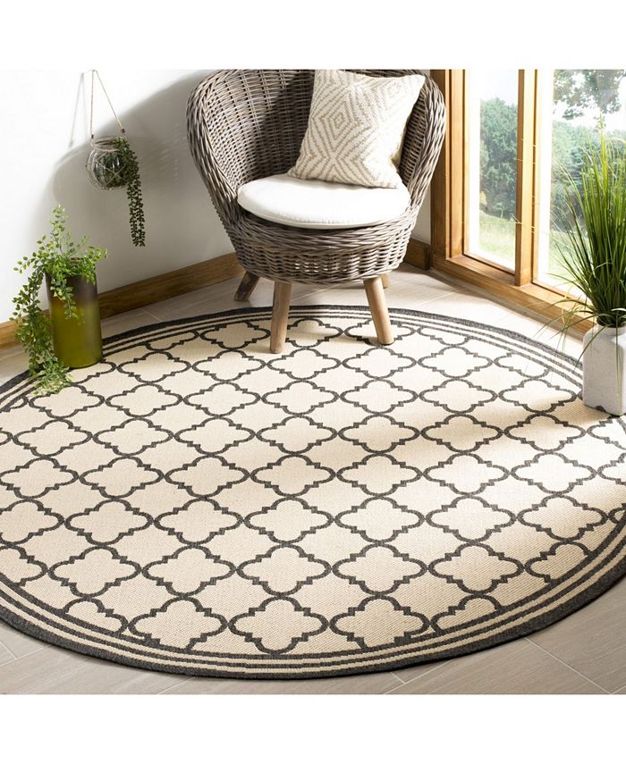Safavieh Linden Creme and Black 6'7" x 6'7" Round Area Rug - Macy's