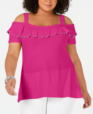 Belldini Plus Size Ruffled Cold-Shoulder Top - Macy's
