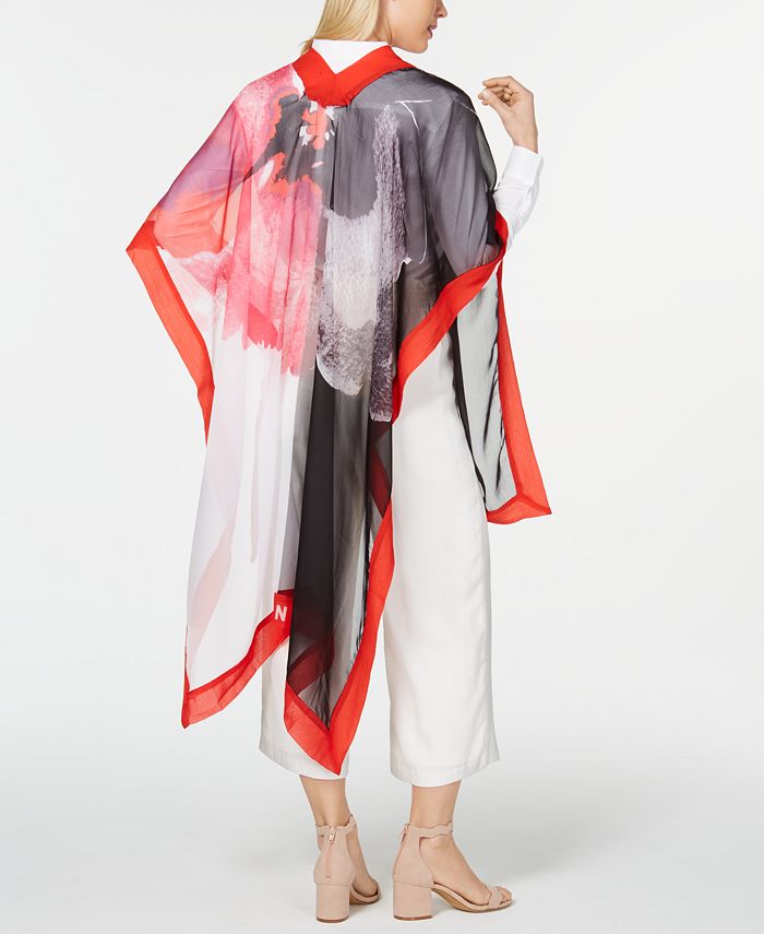 DKNY Watercolor Flower-Print Chiffon Ruana - Macy's