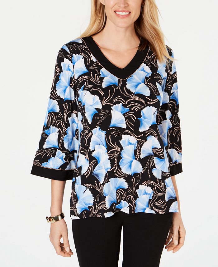 JM Collection Printed Embellished Tunic Top, Created for Macy's - Macy's
