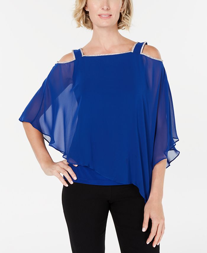 MSK Rhinestone-Trim Overlay Top - Macy's
