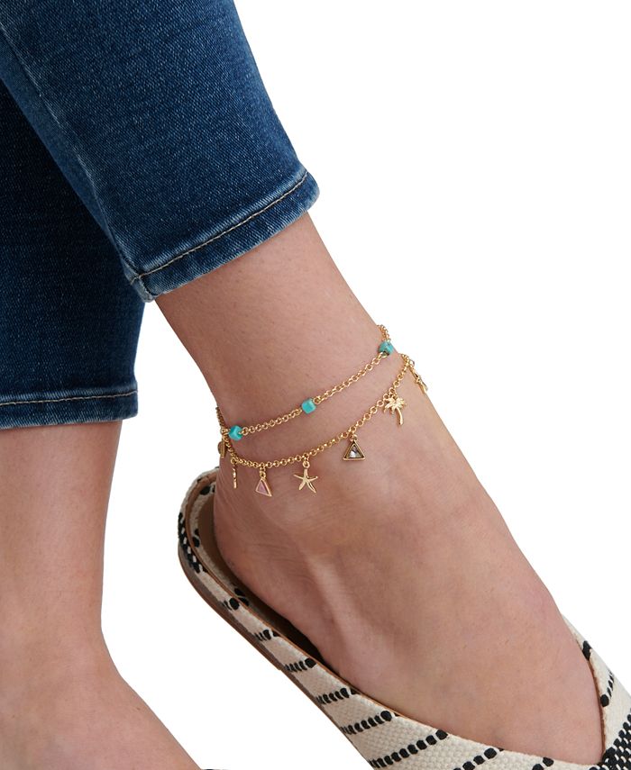 Lucky Brand Gold-Tone 2-Pc. Set Charm Anklet, Created for Macy's - Macy's