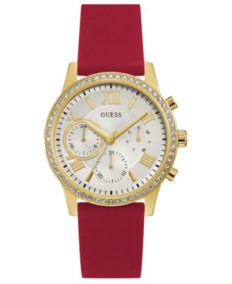 GUESS Women's Red Silicone Strap Watch 40mm - Macy's