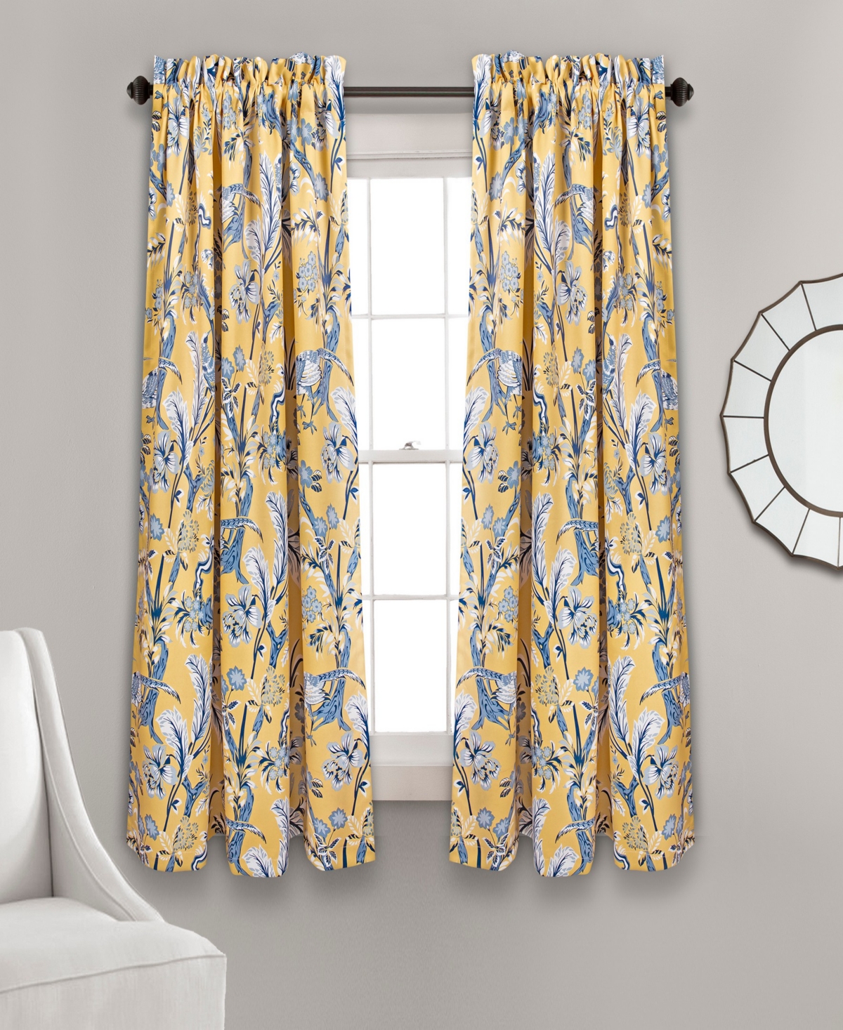 Click here for Dolores 52 x 63 Botanical Print Curtain Set - Yell... prices