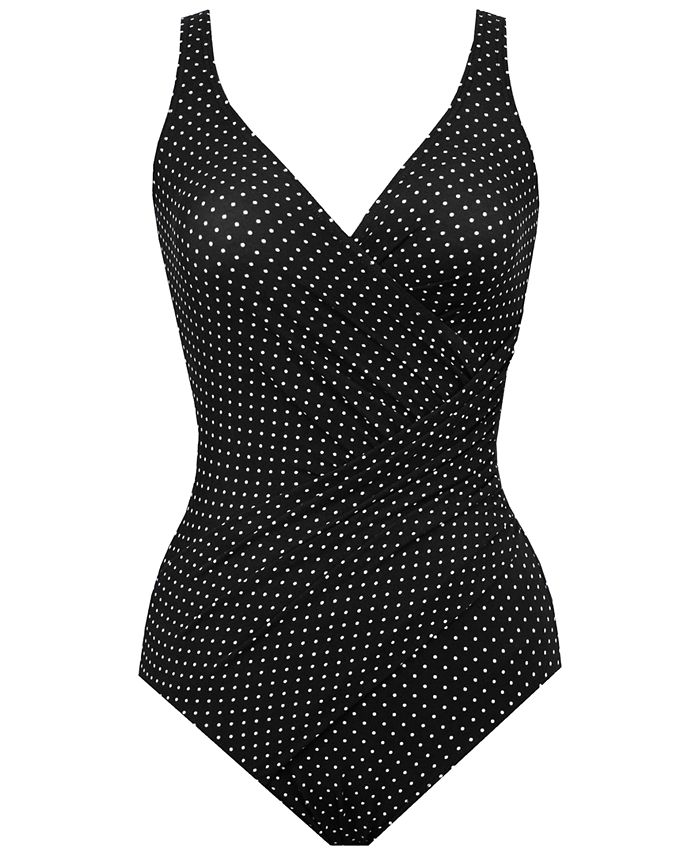 Miraclesuit Oceanus Draped Dot-Print Allover-Slimming DD-Cup One-Piece ...