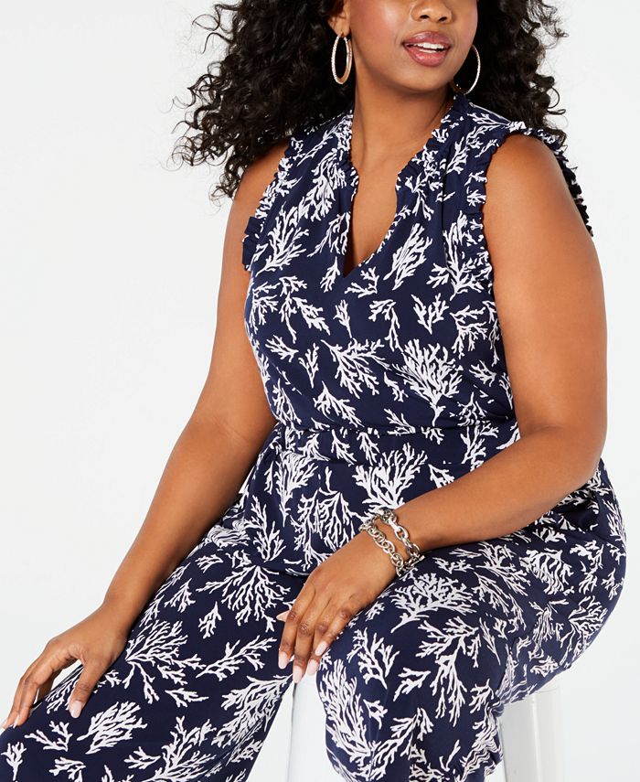Michael Kors Plus Size Reef-Print Ruffled Pants - Macy's