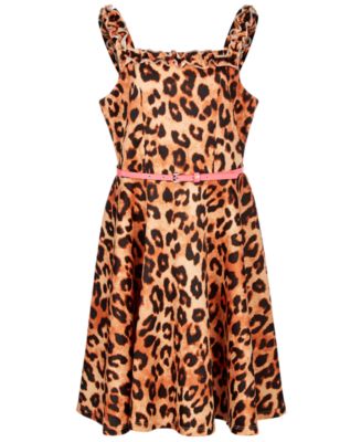 Beautees Big Girls Belted Animal-Print Skater Dress - Macy's
