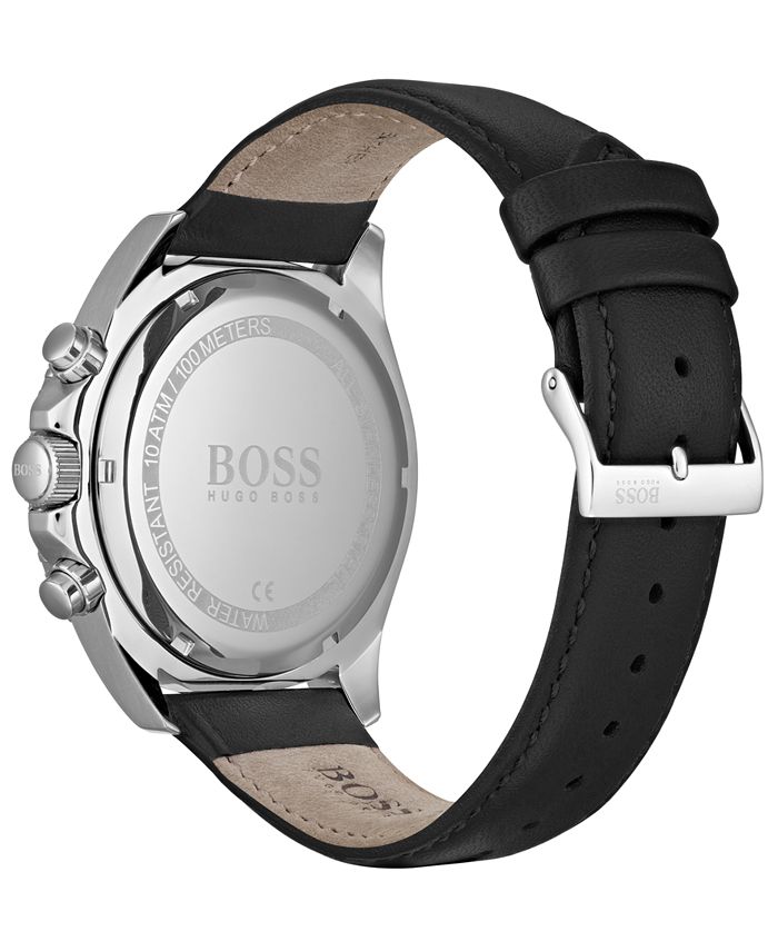 BOSS Men's Chronograph Ocean Edition Black Leather Strap Watch 46mm ...
