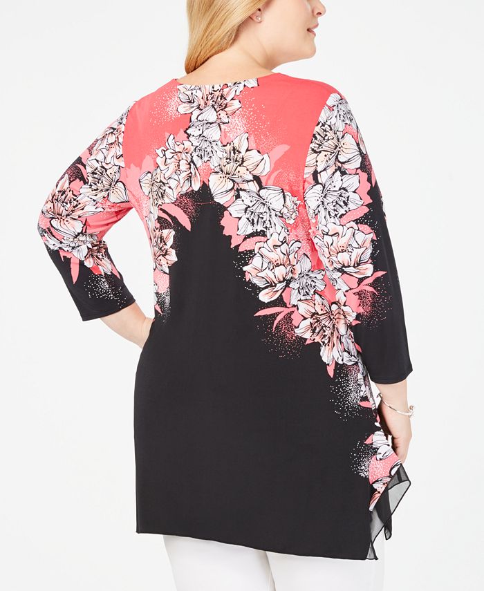 JM Collection Plus Size Printed 3/4-Sleeve Tunic Top, Created for Macy's - Macy's