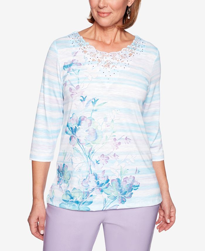 Alfred Dunner Petite Catalina Island Printed Embellished Top - Macy's