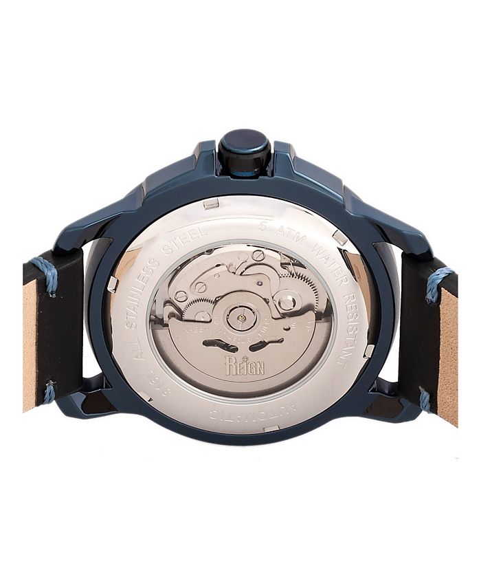 Reign Monarch Automatic Blue Dial, Genuine Black Leather Watch 46mm ...