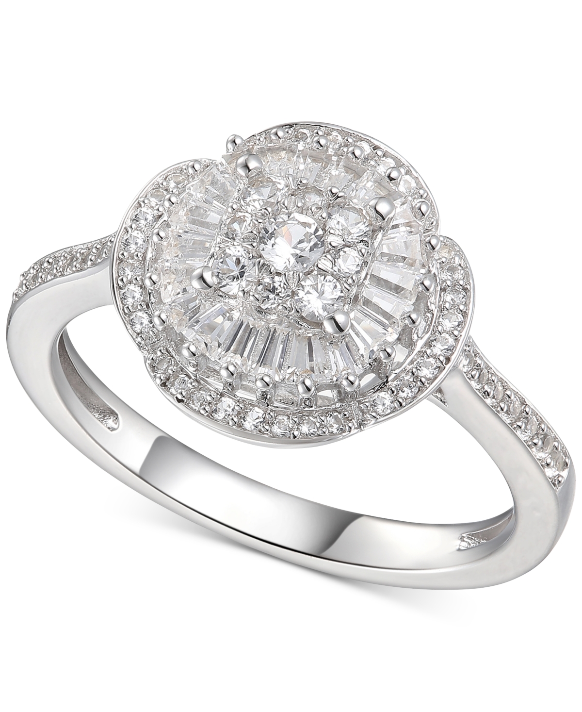 Click here for Cubic Zirconia Baguette Cluster Halo Ring in Sterl... prices