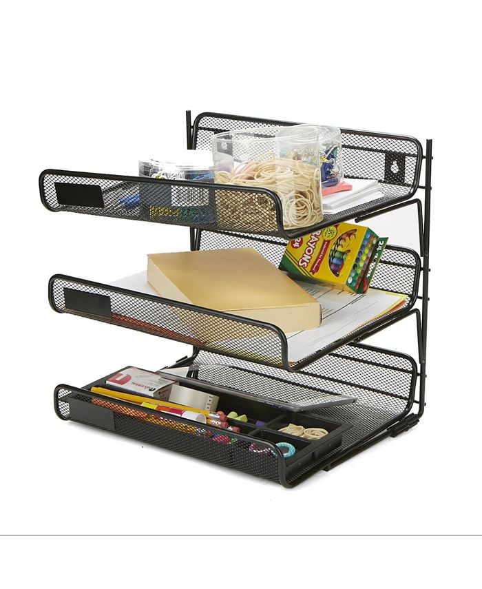 Mind Reader Metal Mesh 3 Tier Wall Mount Paper Tray, Document Paper ...