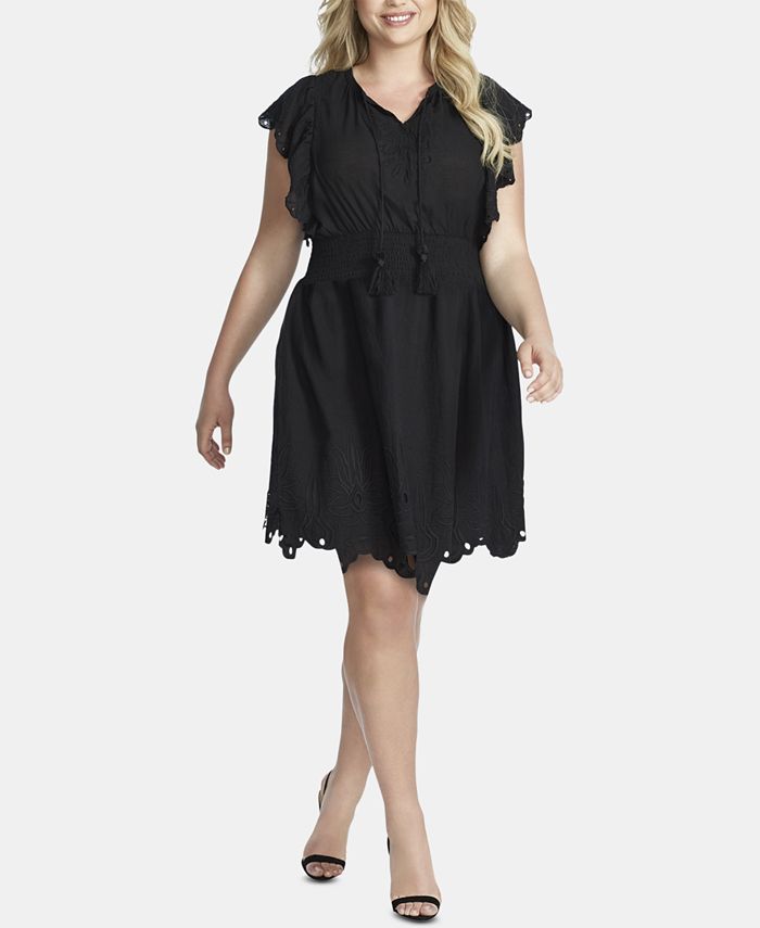 Jessica Simpson Trendy Plus Size Cotton Tummy-Control Schiffli Dress ...