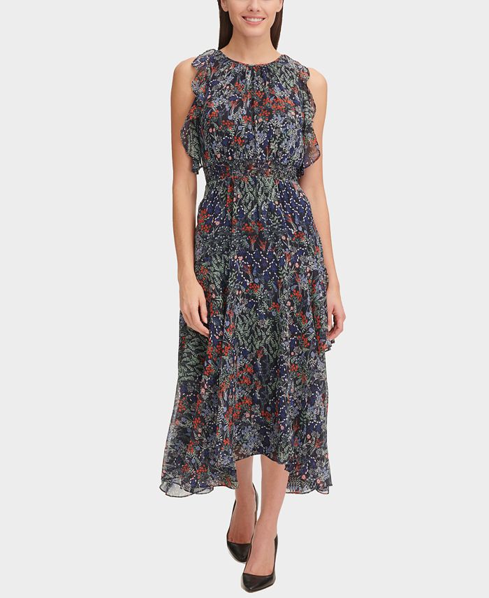 Tommy Hilfiger Floral Chiffon Ruffle Midi Dress - Macy's