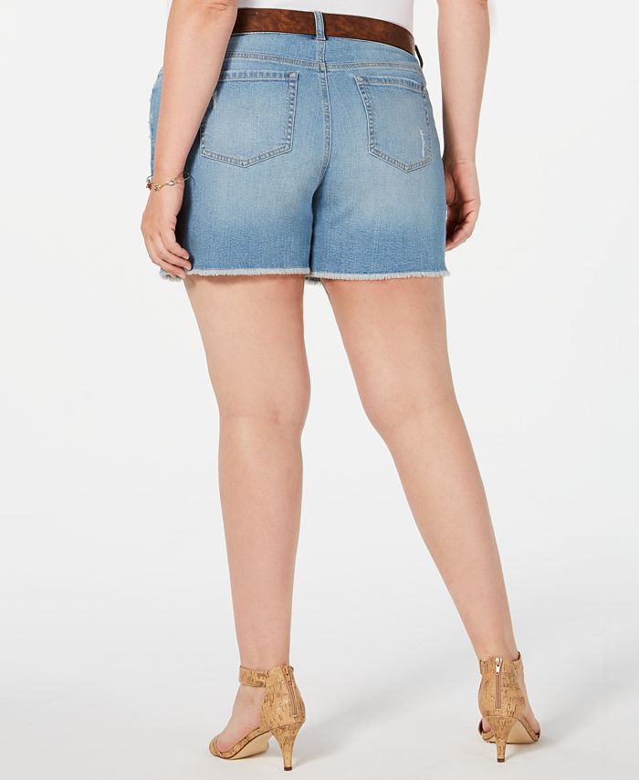 Style & Co Plus Size Distressed Belted Shorts, Created for Macy's - Macy's