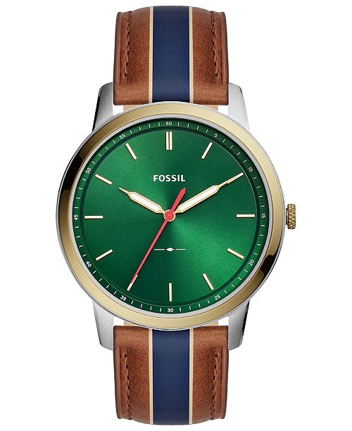 Fossil Men's Minimalist Brown Striped Leather Strap Watch 44mm ...