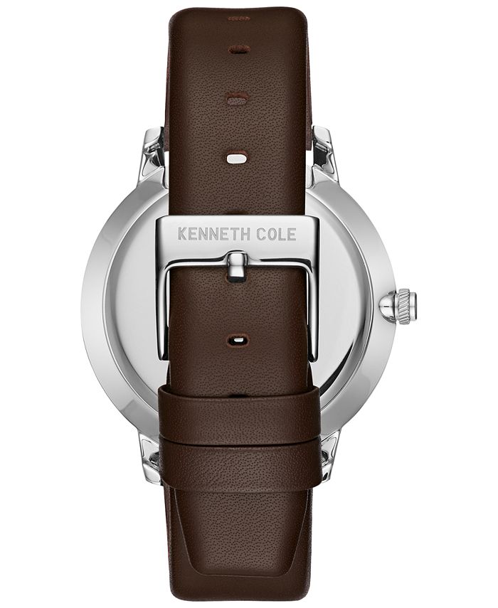 Kenneth Cole New York Men's Diamond-Accent Brown Leather Strap Watch ...
