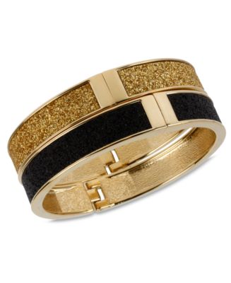 Betsey Johnson Gold and Black Glitter Bangle Bracelet Set - Macy's
