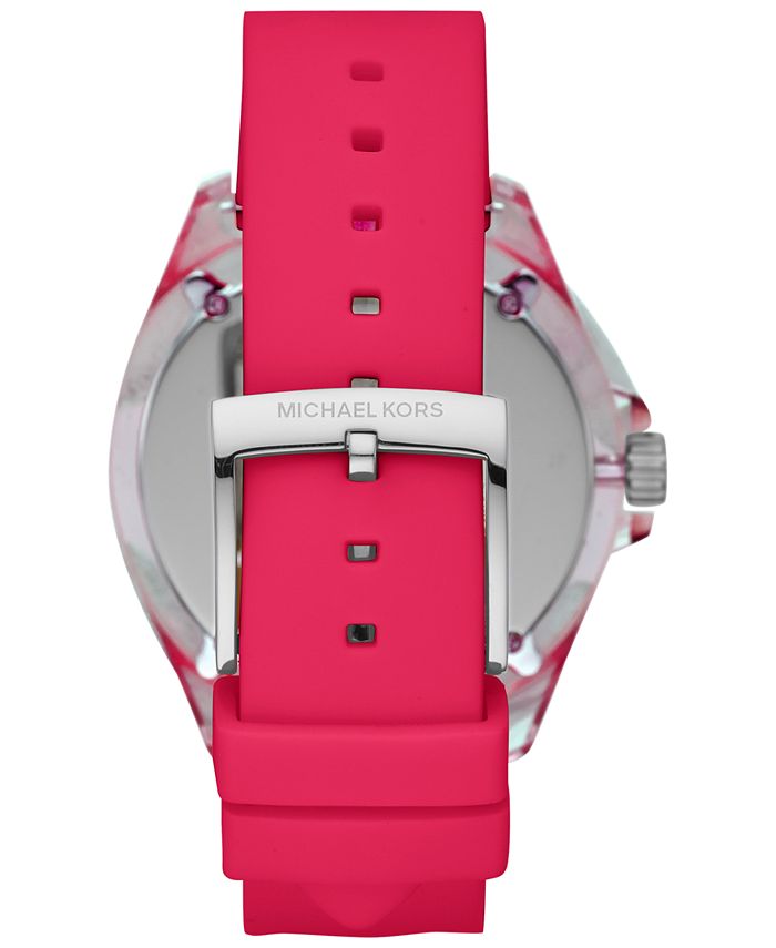 Michael Kors Women's Wren Neon Pink Silicone Strap Watch 42mm - Macy's