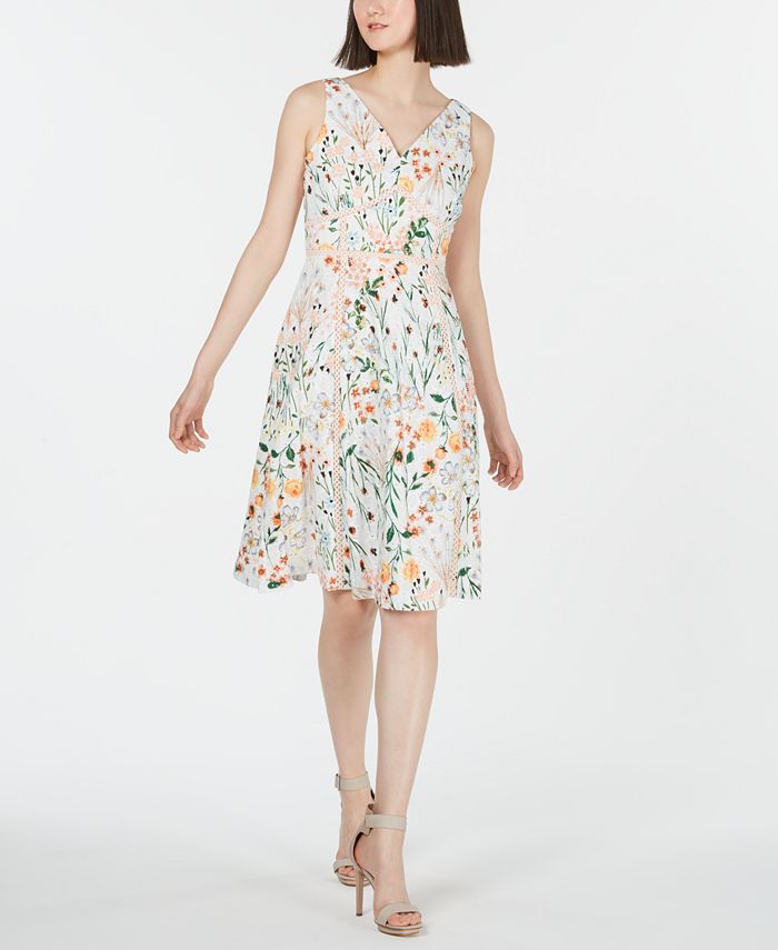 Calvin Klein Floral Lace A-Line Dress - Macy's