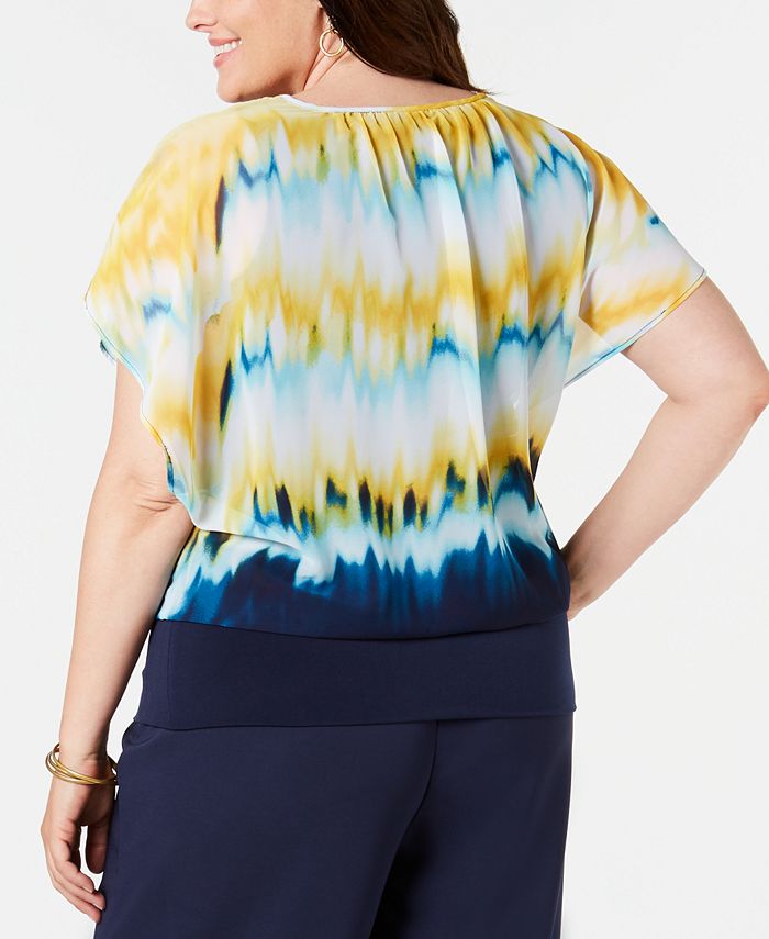 JM Collection Plus Size Printed Tie Dye Banded-Hem Top, Created for ...