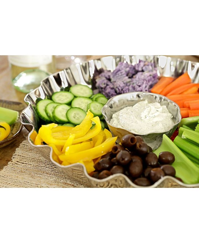 Classic Touch Stainless Steel Chip and dip Bowl with Wavy Trim - Macy's