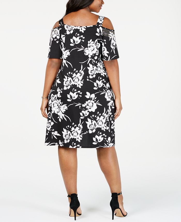 Belldini Plus Size Studded Cold-Shoulder Dress - Macy's