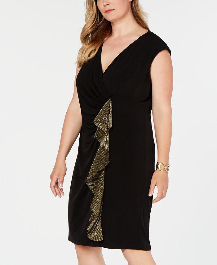 Connected Plus Size Metallic-Ruffle Wrap Dress - Macy's