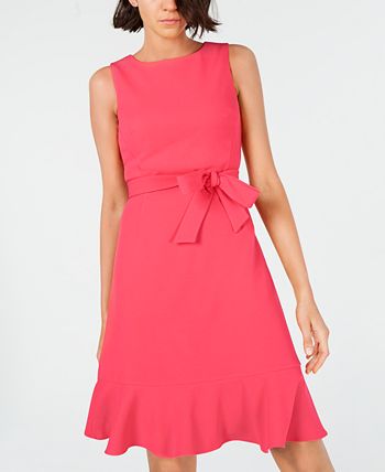 Calvin Klein Ruffle-Hem Belted Dress - Macy's