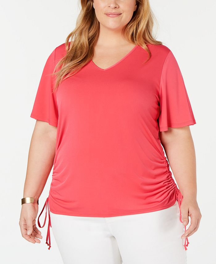 NY Collection Plus Size Side-Ruched V-Neck Top - Macy's