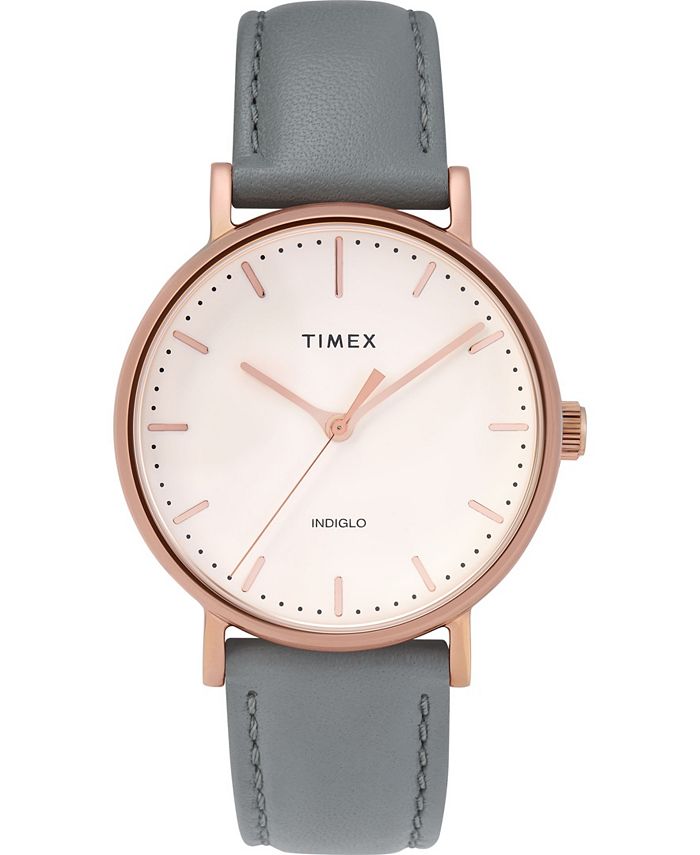 Timex Boutique Timex Fairfield 37mm Leather Strap Watch - Macy's