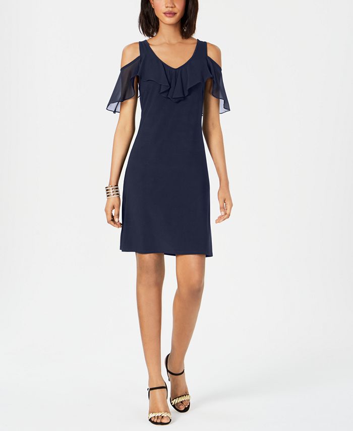 MSK Petite Cold-Shoulder Ruffled Dress - Macy's