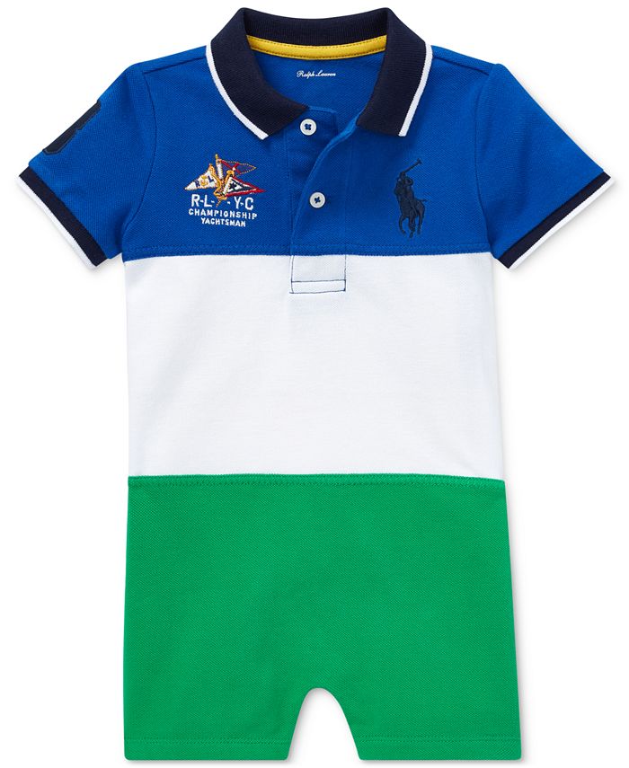 Polo Ralph Lauren Baby Boys Colorblocked Polo Cotton Shortall - Macy's