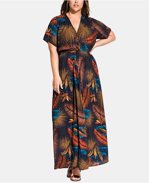 City Chic Trendy Plus Size Printed Short Sleeve Maxi Dress And Reviews