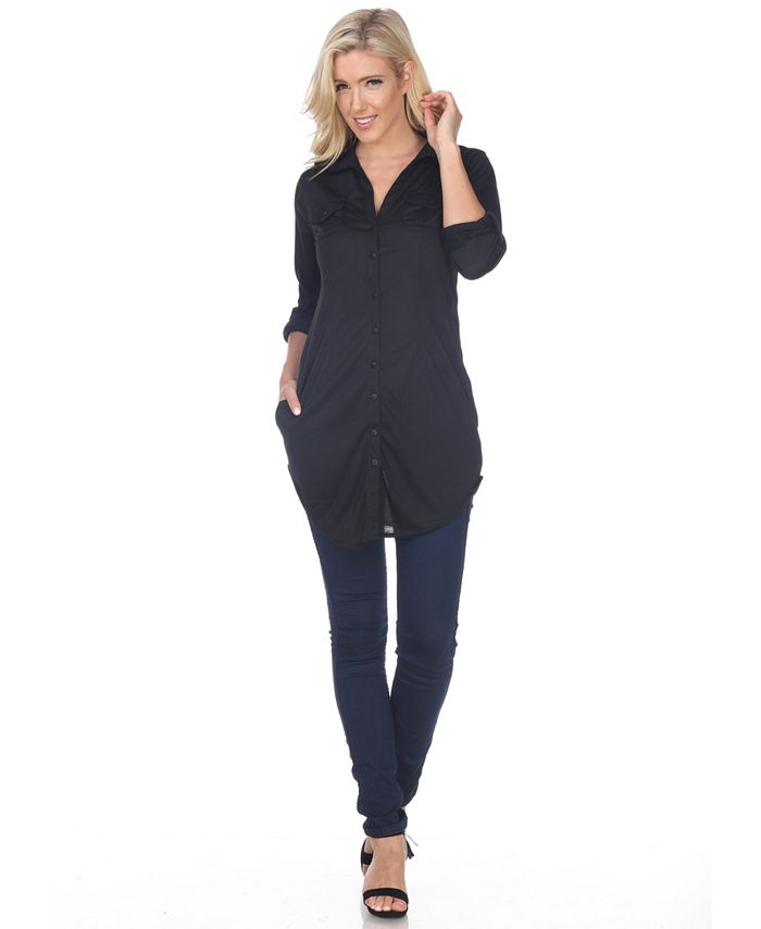 White Mark Women's Lakota Stretchy Button-Down Tunic - Macy's