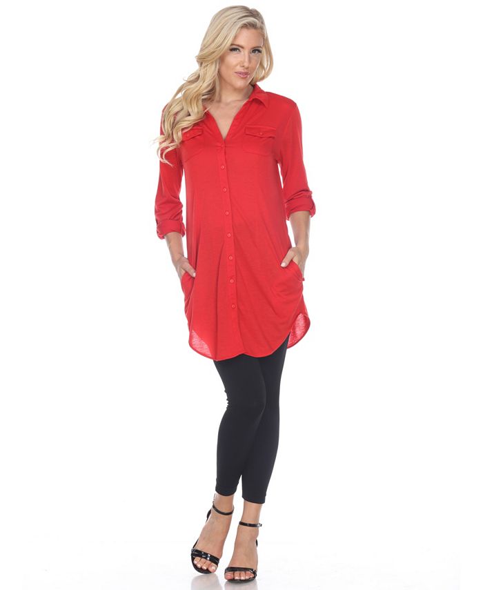 White Mark Women's Lakota Stretchy Button-Down Tunic - Macy's