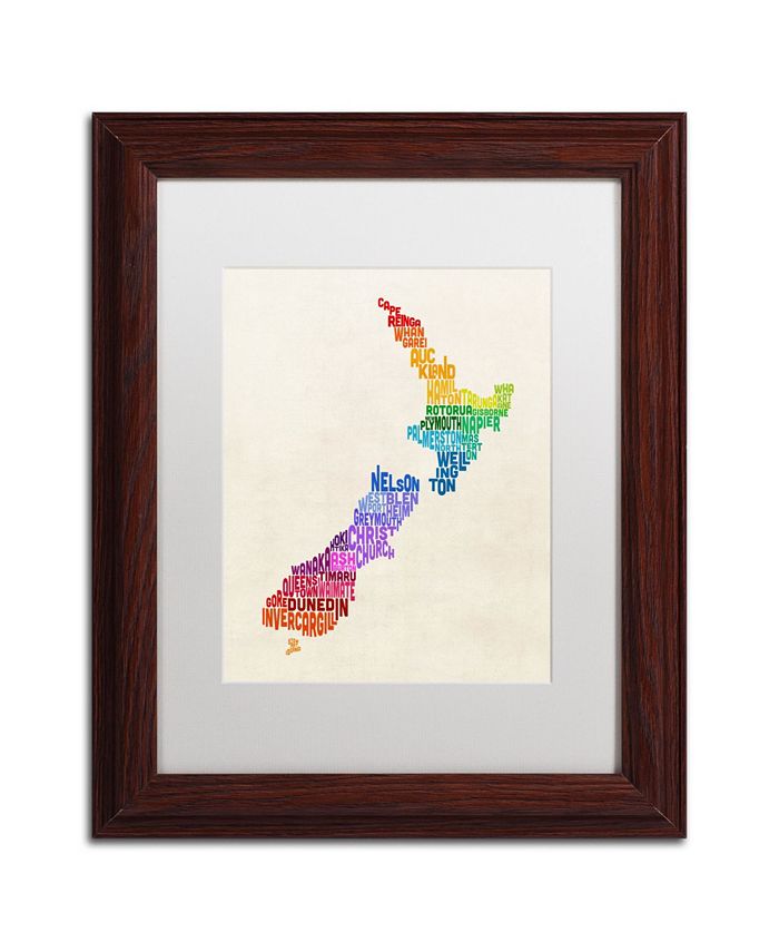 Trademark Global Michael Tompsett 'New Zealand Typography Map 3' Matted ...
