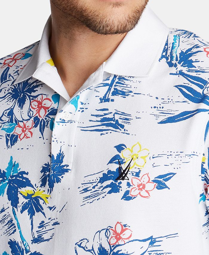 Nautica Mens Blue Sail Classic Fit Tropical Print Polo Created For