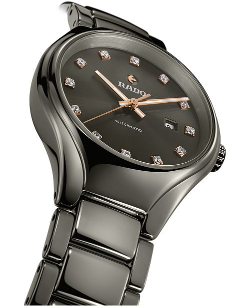 Rado Women's Swiss Automatic True Diamond (1/10 ct. t.w.) Plasma-Tone ...