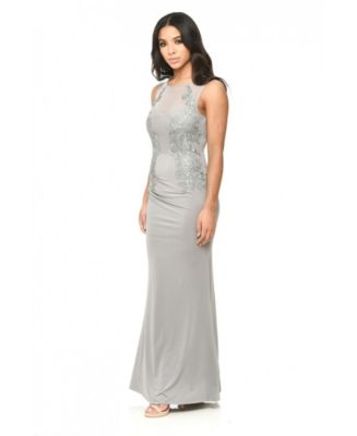 AX Paris Floor Length Fitted Dress with Lace Detail - Macy's