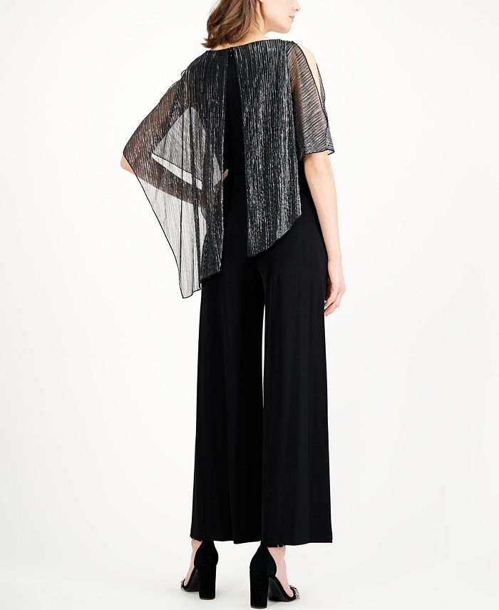 Connected Metallic Cape-Overlay Jumpsuit - Macy's