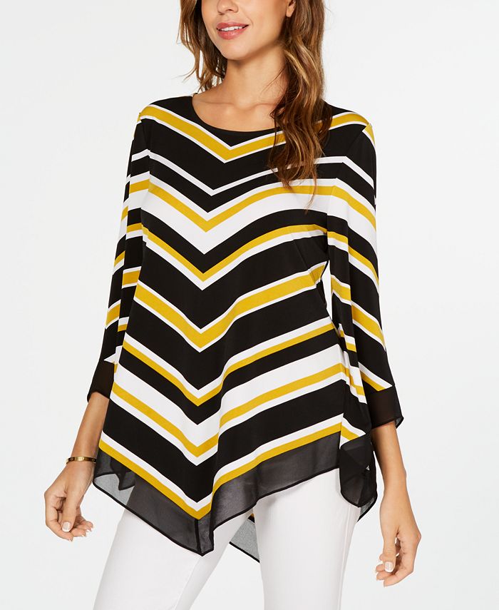 Alfani Petite Striped V-Hem Top, Created for Macy's - Macy's