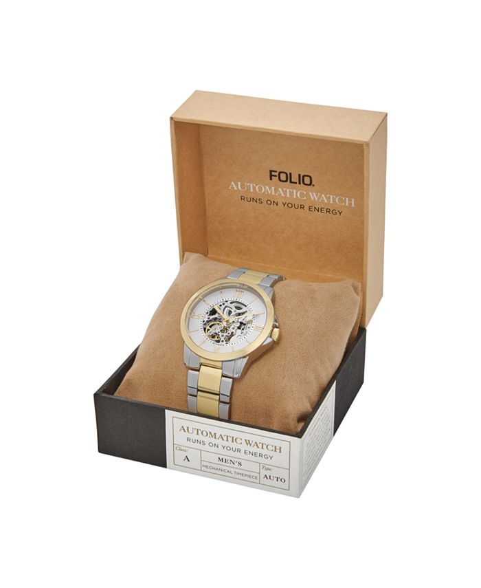 Folio Mens Two Tone Bracelet Automatic Watch 44mm - Macy's