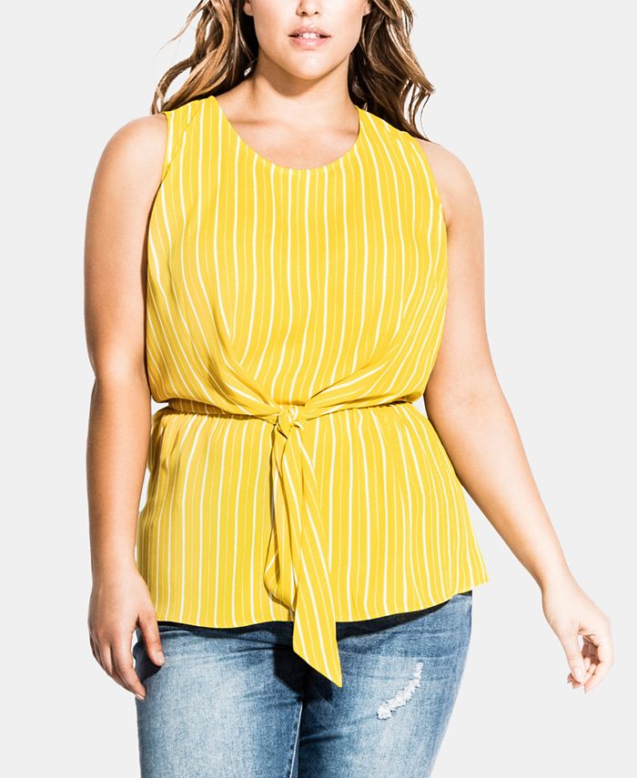 City Chic Trendy Plus Size Striped Tie-Front Top - Macy's
