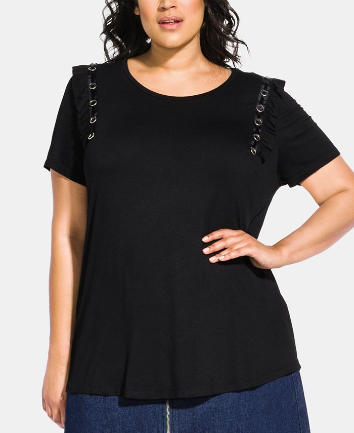 City Chic Trendy Plus Size Ruffle Ring Top - Macy's