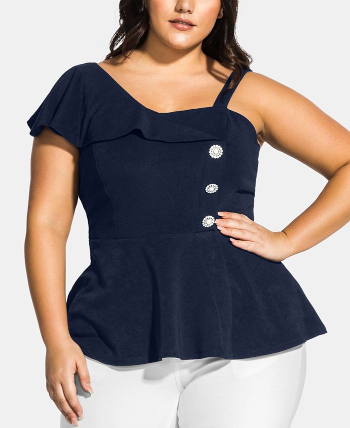 City Chic Trendy Plus Size Embellished One-Shoulder Top - Macy's